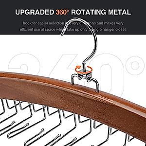 Ulimart Tie Rack Tie Hanger 24 Hooks Wooden Tie Organizer, Tank Top Hanger,Belt Organizer for Closet,with Upgraded 360°Rotating, Belts Scarves Accessories for Bras,Tank Tops,Camisoles…