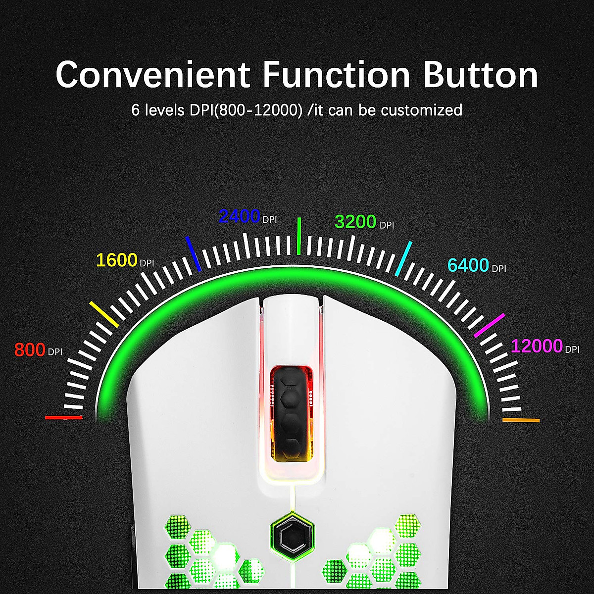 ZIYOU LANG M5 RGB Lightweight Wired Gaming Mouse with 12000 DPI 6 Programmed Buttons,65G Honeycomb Shell,Ultralight Ultraweave Cable,Pixart 3325 Optical Sensor Gamer Mice for Laptop PC Mac(White)
