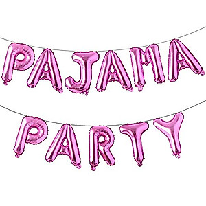 16 inch Pajama Party Balloons Banner Girls Sleepover Birthday Party Decoration Slumber Parites Banner Colorful Balloons Backdrop (PAJAMA PARTY Rose Red)