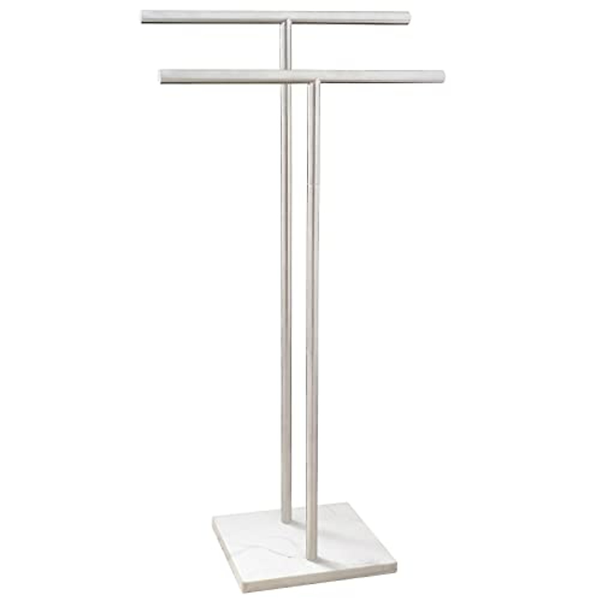 EADOT 40 Inches Standing Towel Rack Double-T Shape Bath Towel Sheet Holder with Marble Design Base for Bathroom Floor Next to Tub or Shower Towel Holder Stand SUS304 (Brushed Nickel)