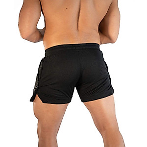 sandbank Men's Quick Dry Active Lightweight fitneess Bodybuilding Shorts with Pockets Black