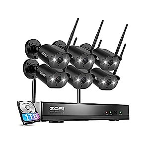 ZOSI Wireless Home Security Camera System, 3MP 2K H.265+ 8CH CCTV NVR with Hard Drive 1TB for 24/7 Record, 6 x 2K WiFi IP Camera Outdoor Indoor, Plug-in, Color Night Vision, 2-Way Talk, Remote Access