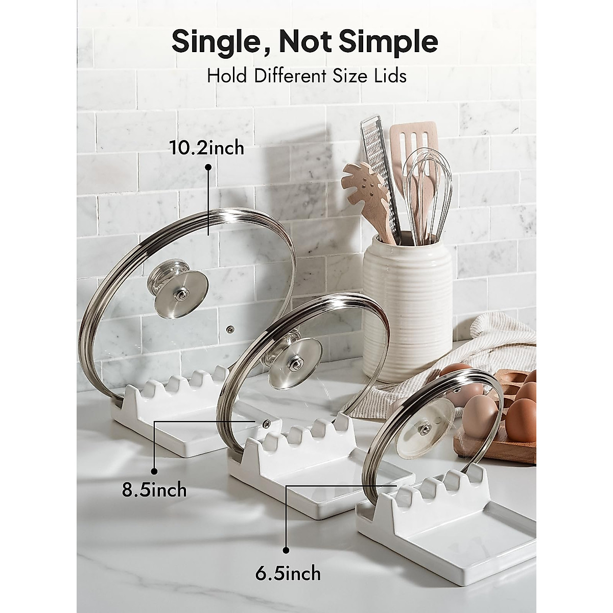 LE TAUCI Ceramic Spoon Rest for Stove Top, Spoon and Lid Rest for Kitchen Counter, Spoon Holder with Drip Pad for Multiple Utensils, Heat-Resistant, Housewarming Present - 6.2 inch, Set of 1, White