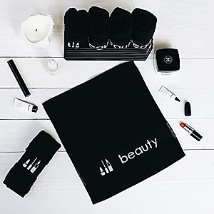 Hiera Home 6 Pack Beauty Washcloth Set, 100% Turkish Cotton Luxury Face Towels, Make up Removal Wash Cloths, (Set of 6 Washcloths, Beauty-Black)