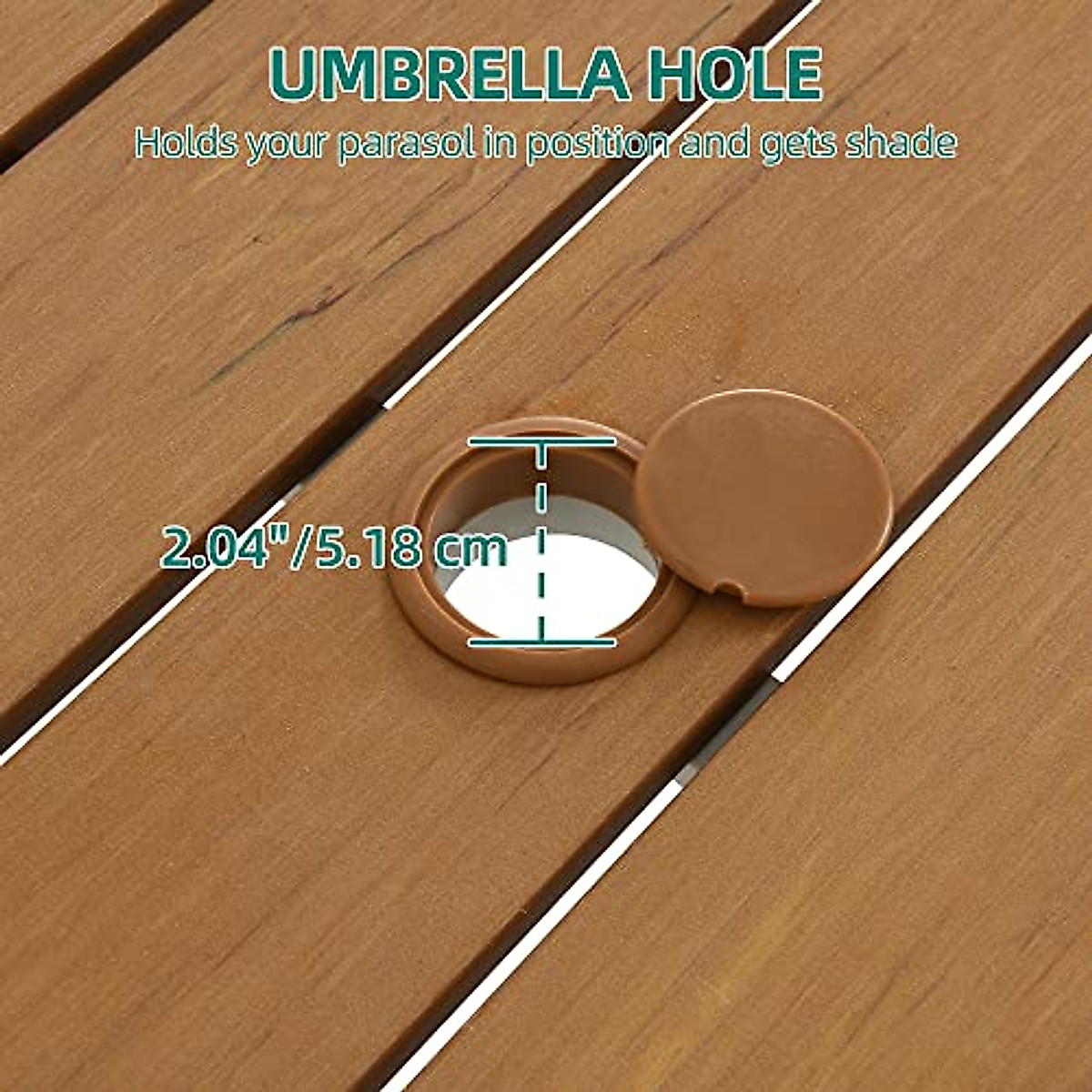 YITAHOME Patio Dining Table and Bench with Faux Wood Tabletop, Outdoor Dining Set for 4-6 People, All-Weather Picnic Conversation Set for Garden Backyard Poolside - White & Walnut