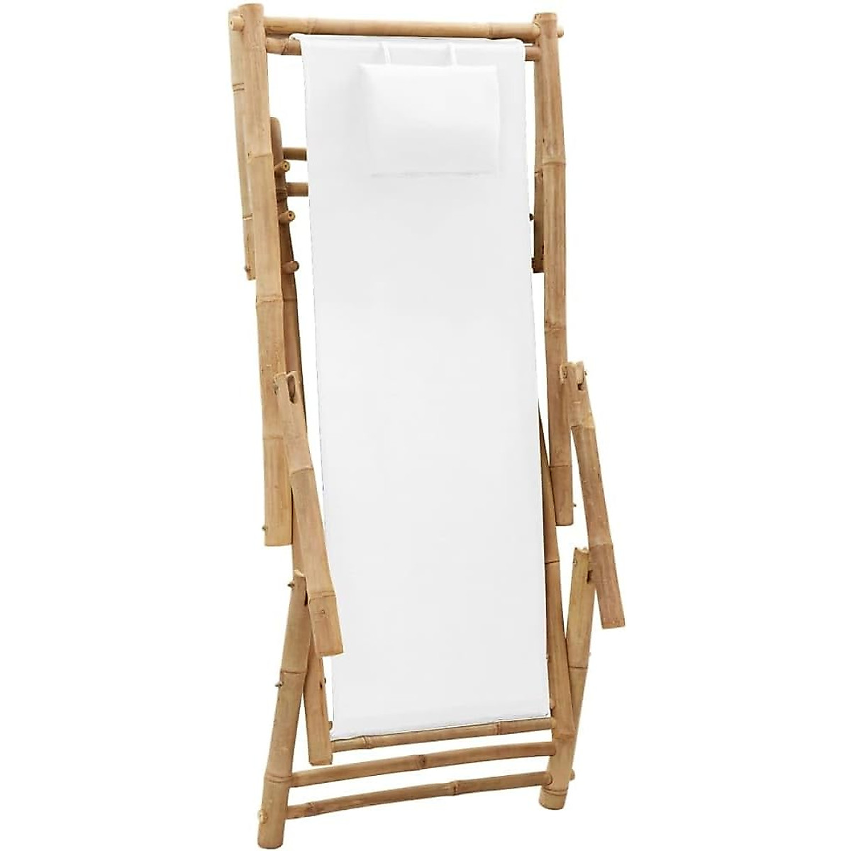 vidaXL Cream White Adjustable Deck Chair - Bamboo and Durable Canvas Material - Foldable Design for Easy Storage - Ideal for Garden, Patio, and Terrace
