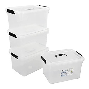 AnnkkyUS 4-pack Clear Boxes, Plastic Storage Bin with Lid, 10.5 Quarts