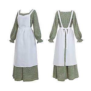 CR ROLECOS Colonial Pioneer Prairie Dress Women Floral Amish Dresses Pilgrim Costume Pioneer Trek Clothing Green S