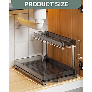 2 Pack Under Sink Organizer and Storage, 2 Tier Sliding Under Sink Shelf, L Shaped Pull Out Cabinet Basket Organizer, Multi-Purpose Slide Out Organizer Rack for Bathroom, Kitchen