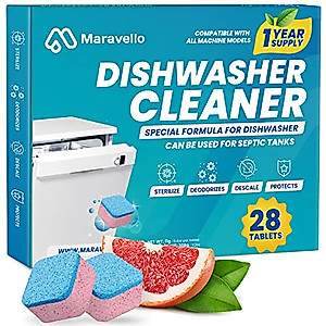 Maravello Dishwasher Cleaner And Powerful Formula Washer Cleaner Tablets For HE Front Loader And Top Load, Septic Tank Safe,12 Months Supply