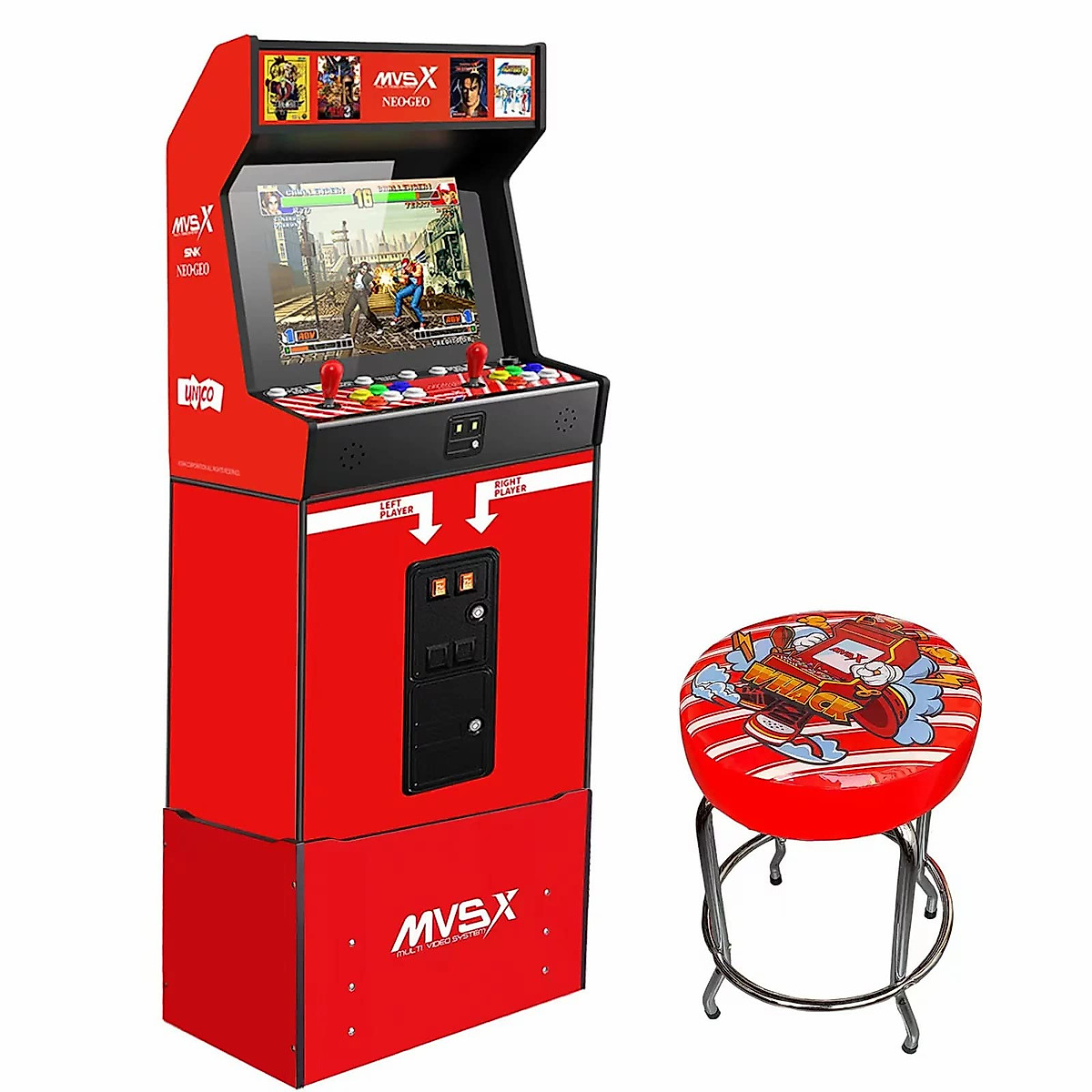 UNICO MVSX Arcade with Base, Riser and Stool Combo, Pre-Loaded 50 SNK Official Genuine Retro Games, Including The King of Fighters/Samurai/Metal Slug and More