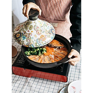 MYYINGBIN Flower Pattern Moroccan Tagine Pot Enameled Cast Iron Casserole Non Stick Saucepan Exotic Stew Pot with Lid, A, 2L