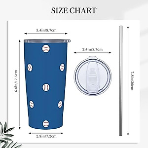 Baseballs Dodger Blue 20oz Tumbler Stainless Steel Vacuum Insulated Double Wall Travel Tumbler, Durable Insulated Coffee Mug, Thermal Cup With Lid and Straw for Hot & Cold Drinks