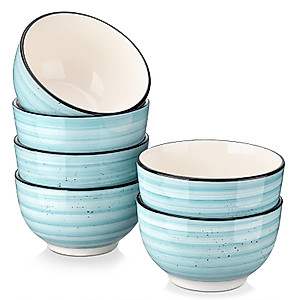 vancasso Bonbon 24oz Stoneware Cereal Bowls 5.5 Inch Microwave & Dishwasher Safe Lead-free Soup Bowls Blue Bowls Kitchen Bowl for Pasta Oatmeal Salad Dessert