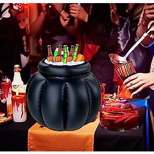 2 Pieces Inflatable Cauldron Drink Cooler Happy Halloween Party Beverage Holder Inflatable Coin Pot Cauldron Drink Cooler with Drain Plug for Halloween Parties Food Drink Holder Cooler Containers