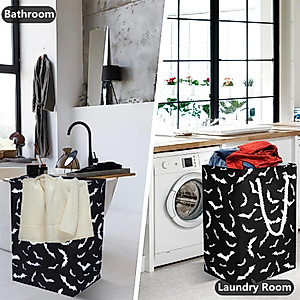 Halloween Bat Black Laundry Hamper, 78L Large Collapsible Tall Laundry Basket Waterproof Dirty Clothes Bag with Cotton Ropes Handles Washing Storage Bin for Clothes, Toys, Nursery, Bedroom, Bathroom,