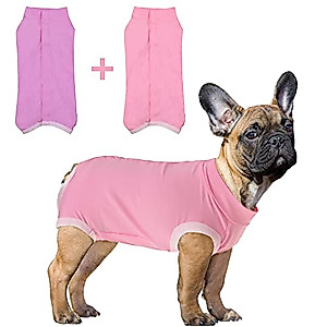 SAWMONG 2 Pack Recovery Suit for Dogs After Surgery, Dog Recovery Suit Dog Spay Surgical Suit for Female Dogs, Dog Onesie Body Suit for Surgery Male Substitute Dog E-Collar,L
