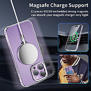 niufoey Magnetic Case for iPhone 14 Pro Max Clear Case with Invisible Stand,[Compatible with Mag Safe][Translucent Matte Case][Tempered Glass Screen Protector+Camera Lens Protector] 6.7 Inch, Clear