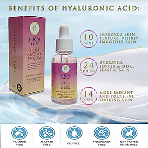 Sky Bliss Skin Serum | Hyaluronic acid | Vitamin C | Vitamin E | Niacinamide | Anti wrinkle | Face serum | Moisturizer | Anti aging | Skin care | 4 in 1 facial serum