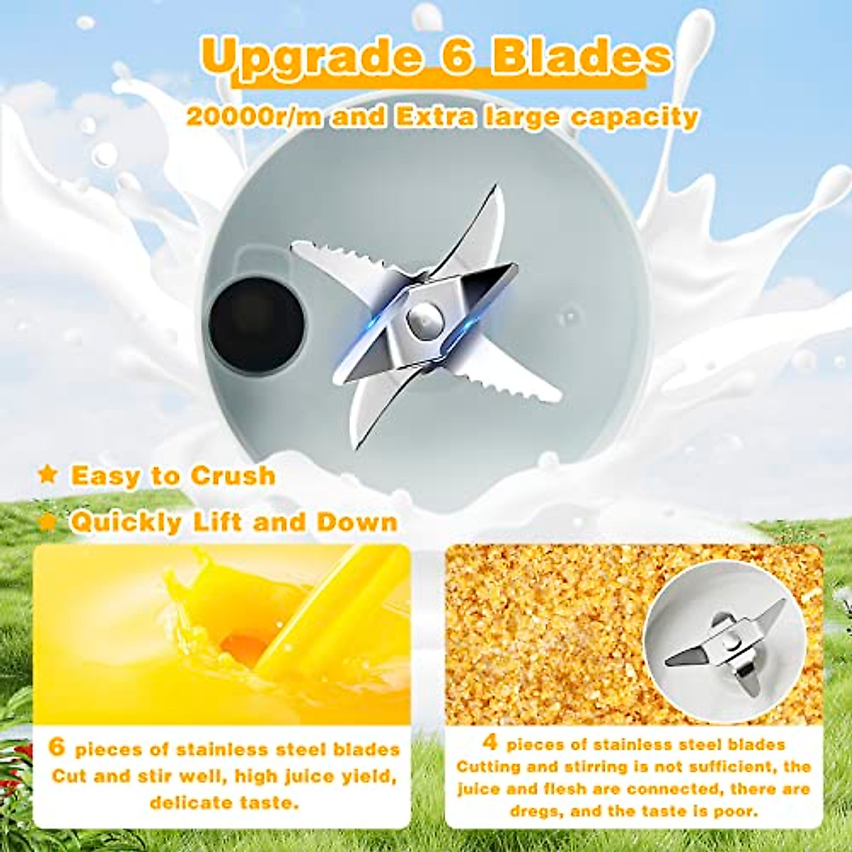 Portable blender for shakes and smoothies,Personal blender, 20000r/m, 16 oz Traveling Fruit Veggie Juicer Cup With 7 Blades, Portable Blender USB Rechargeable