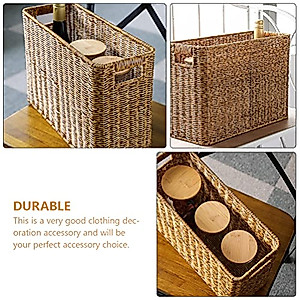 Ipetboom Magazine Wicker Basket Rectangular Basket Bins Woven Files Holder Rectangular Basket Bin Books Organizer Case Farmhouse Standing Rack for Shelf Home Office Brown