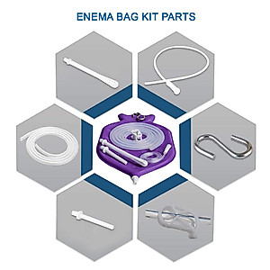 HealthAndYoga™ NaturoFlo Superior Enema Bag Kit with Silicone Tubing Hose and Fittings - 2 Quart Fountain Open top Kit for Fleet Enema and Anal Douche - Purple