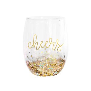 Mary Square Cheers Gold Foil Confetti 14 ounce Acrylic Stemless Wine Tumbler