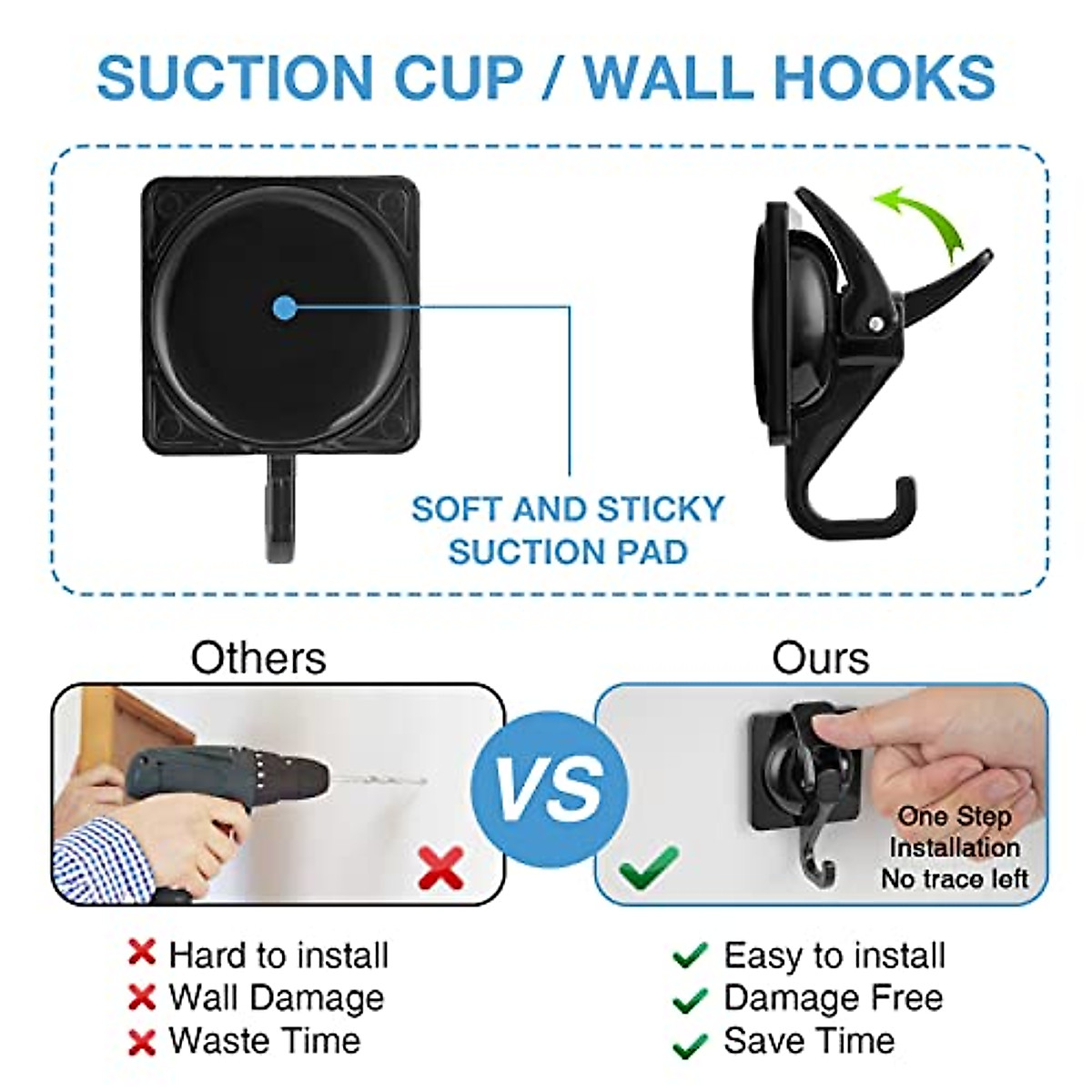 Khdrvok Heavy Duty Vacuum Round Cup Hook, Easy to Install and Remove,Black Plated Plished Super Suction for Kitchen， Bathroom and Restroom， 2pack