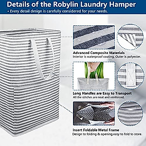 Robylin 72L Collapsible Laundry Hamper, Freestanding Laundry Basket with Classified Pocket, Large Foldable Clothes Basket with Extended Handles for Storing Clothes/toys, etc, Grey
