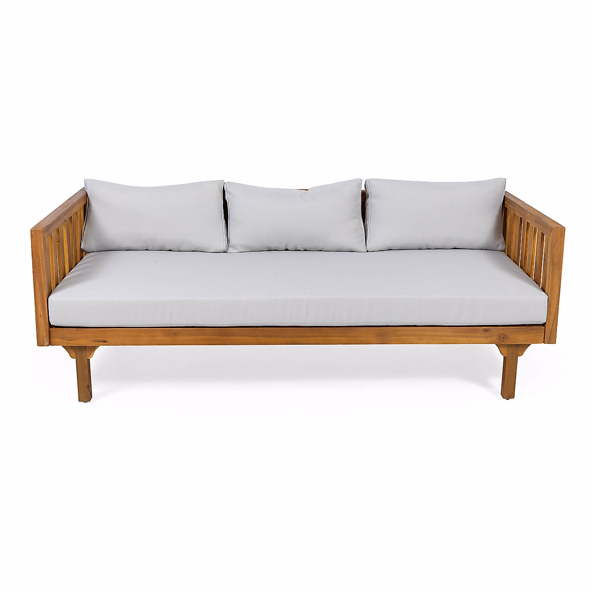 Christopher Knight Home Tina Outdoor 3 Seater Acacia Wood Daybed, Teak Finish, Light Grey