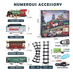 Train Set - Trains USB Charging Battery and Remote Control - 2022 Christmas Train Toys - Steam Locomotive Engine, Cargo Car and Train Tracks - Train Toy for 3 4 5 6 + years old Kids