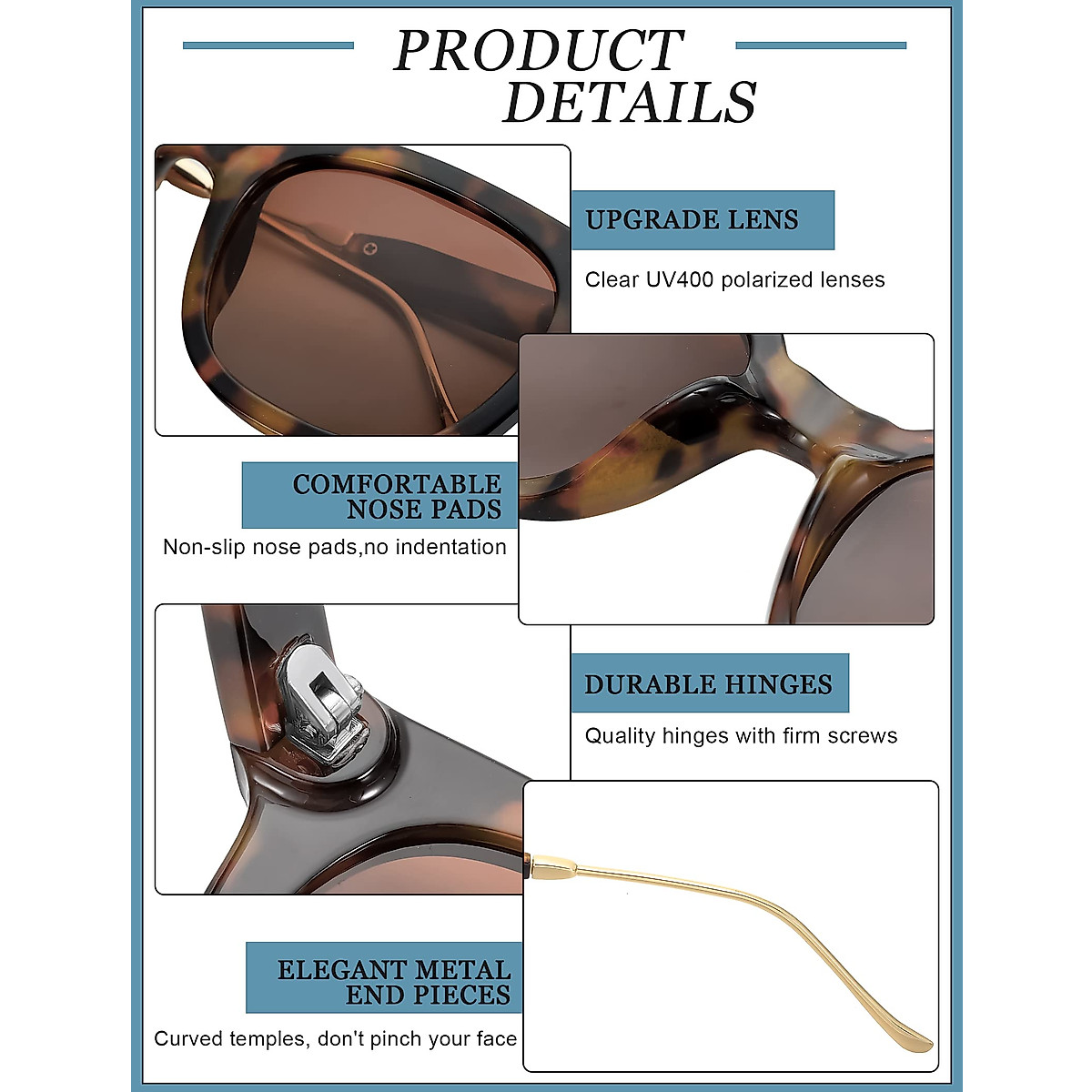 Xuhal 4 Pairs Polarized Sunglasses for Women Men Classic Square Trendy Sunglasses for Women Boys Girls UV Protection Lens Sunnies Vintage Eyewear Retro Trendy Shades Sun Glasses, 4 Styles