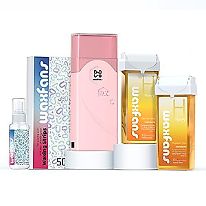 Waxfans Roll on Wax Kit,at Home Waxing Kit for Women ，Easy Rolling Wax roller ，Wax Warmer for Hair Removal,Wax Roller Kit