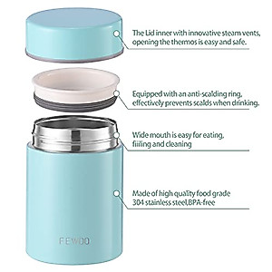 FEWOO Soup Thermos,Food Container for Hot Cold Food, Vacuum Insulated Stainless Steel Lunch Box for Kids Adult,Leak Proof Food Jar for School Office Picnic Travel Outdoors (Blue 13.5 oz)
