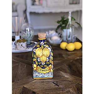 CERAMICHE D'ARTE PARRINI - Italian Ceramic Pottery Bottle Cups Limoncello Liqueur Pattern Lemons Hand Painted Made in ITALY Tuscan Store