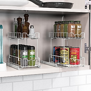 Simple Houseware 2-Tier Spice Rack Slide Out Wire Basket Drawer Organizer, White