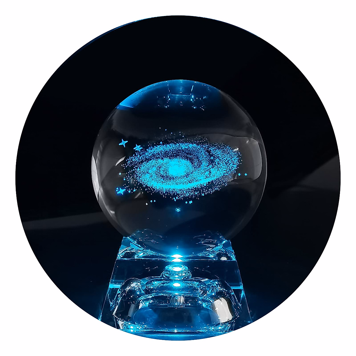 FTYTEK 3D Galaxy Crystal Ball Night Lamp, Clear 80mm (3.15 inch) Galaxy Glass Ball with Colorful LED Base, Best Birthday Gift for Kids, Teacher of Physics, Girlfriend Gift, Classmates and Kids Gift