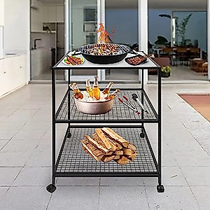 YETINGSHOP Three-Shelf Movable Food Prep and Work Cart Table Stainless Steel Grill Cart Cart Modular Table Suitable for Camping, Indoor and Outdoor, Dining Tables (Without a Handle)