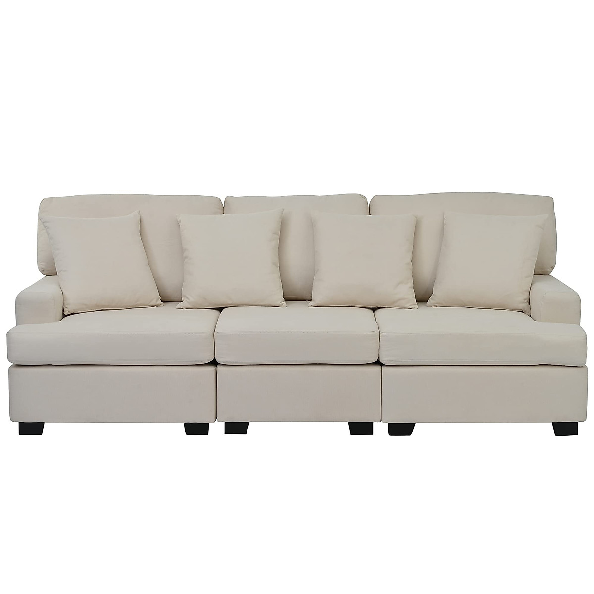 kevinplus 88.5'' Modern Sectional Sofa Couch for Living Room, Contemporary Comfortable 3-Seat Sofa with 4 Pillows for Apartment Office and Small Space, Linen Fabric, Cream White