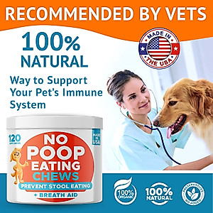 Chew No Poo - Coprophagia Treatment for Dogs - Prevent Dog Poop Eating - Natural Stool Eating Deterrent + Breath Aid - Probiotics & Digestive Enzymes - Boosts Gut Health - Made in USA - 120 Soft Chews