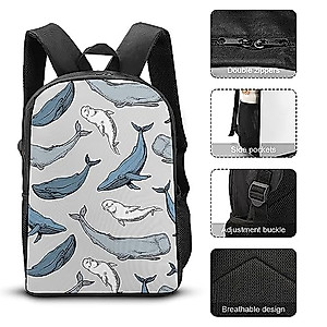 Whale Travel Backpack Casual 17 Inch Large Daypack Shoulder Bag with Adjustable Shoulder Straps