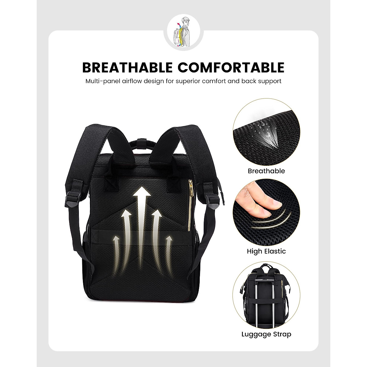 LOVEVOOK Laptop Backpack Women, 15.6 Inch Computer Backpack with Charger, Water Resistant Teacher Bag Work Backpack with Laptop Compartment for Travel Business College Bookbag, Black