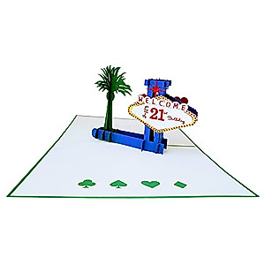 iGifts And Cards Happy 21st Birthday Las Vegas Style 3D Pop Up Greeting Card - Cute 21st Birthay Card, 21 Year Old Birthday Card, 21st Birthday At Sin City, Celebration, Congratulations, Special Days