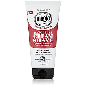 SoftSheen-Carson Magic Razorless Shaving Cream for Men, Hair Removal Cream, Extra Strength for Coarse Beards, No Razor Needed Depilatory Cream Works in 4 Minutes for Coarse Hair, 6 oz