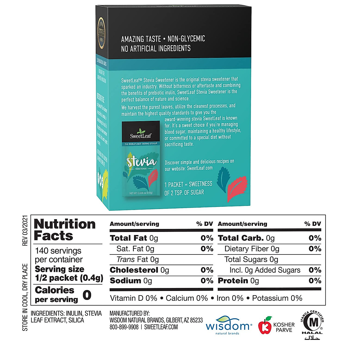 SweetLeaf Stevia Packets - Zero Calorie Stevia Powder, No Bitter Aftertaste, Sugar Substitute for Keto Coffee, Nothing Artificial, Non-GMO Stevia Sweetener Packets, 70 Count