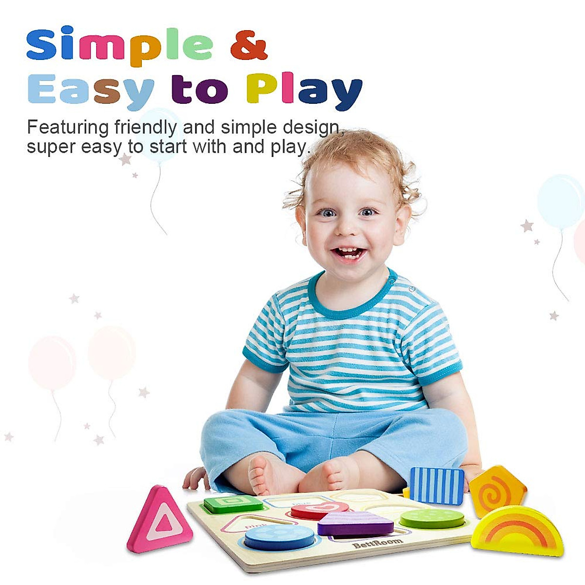 BettRoom Wooden Colorful Shape Puzzle Preschool Gifts Toys for 1 2 3 Year Old Boys Girls Baby Infant Kid Learning Educational Travel Toy