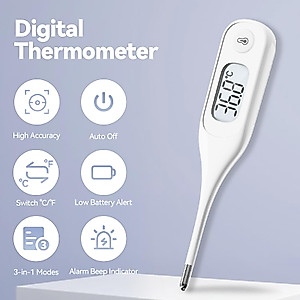 [Value Bundle] Berrcom Digital Thermometer DT101 & Berrcom Disposable Digital Thermometers Probe Covers Set of 100 for Adults and Kids DT100TZ