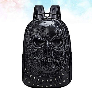 TENDYCOCO 3D Skull Shaped Backpack Gothic Rivet Shoulder Bag Realistic Skeleton Embossed Backpack
