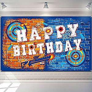 Dart Battle Gun Happy Birthday Backdrop Birthday Party Supplies Backdrop Dart Battle Gun Backdrop Dart Battle Target Water Gun Backdrop for Boy's Birthday Party Themed Party Decorations