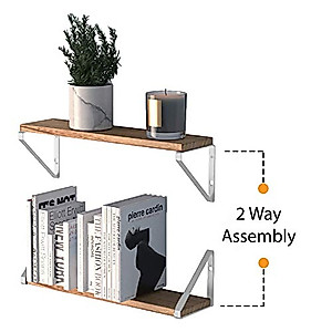 Wallniture Ponza Floating Shelves for Wall, Bathroom Organizer, Bookshelf for Living Room Decor, Kitchen Organization Burnt Finish with White Brackets Set of 2
